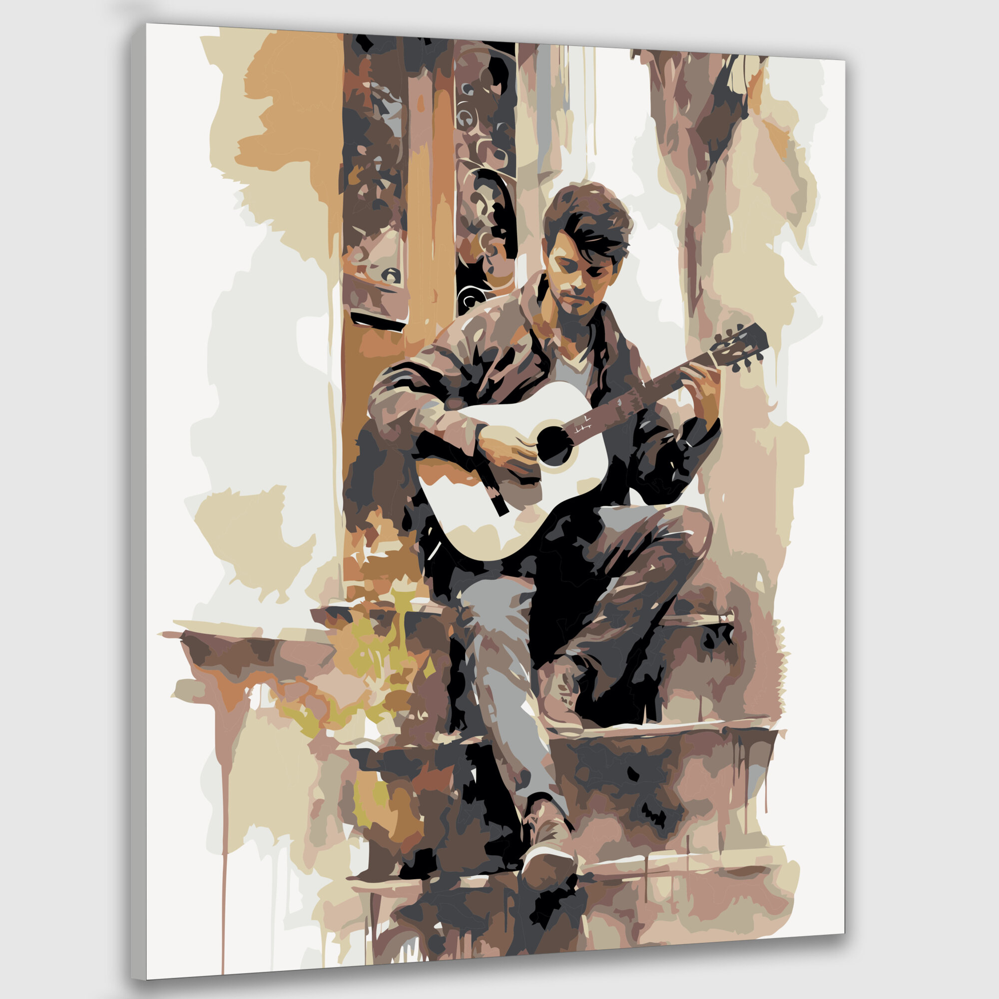 Картина по номерам 40x50 см, акварель, иллюстрация, уличный музыкант, серенады, акустическая гитара, голос, эхо
