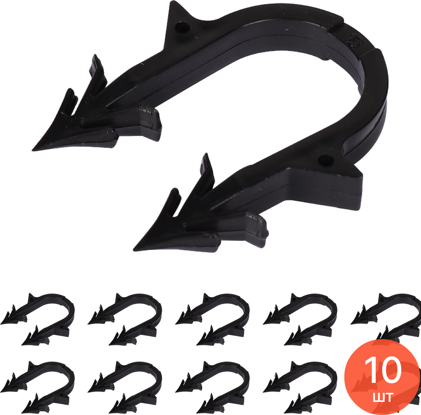 Кассета для такера Stout / Стаут якорные скобы, с двойным креплением, для труб диаметром 16-20мм, полипропиленовые, черные, в кассете 25 скоб / крепеж и фурнитура (комплект из 10 шт)