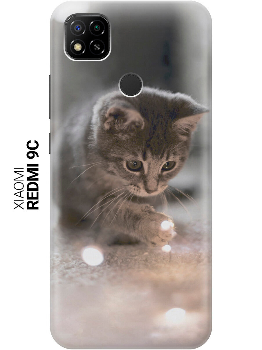 Силиконовый чехол на Xiaomi Redmi 9C, Сяоми Редми 9С с принтом "Котенок и свет"