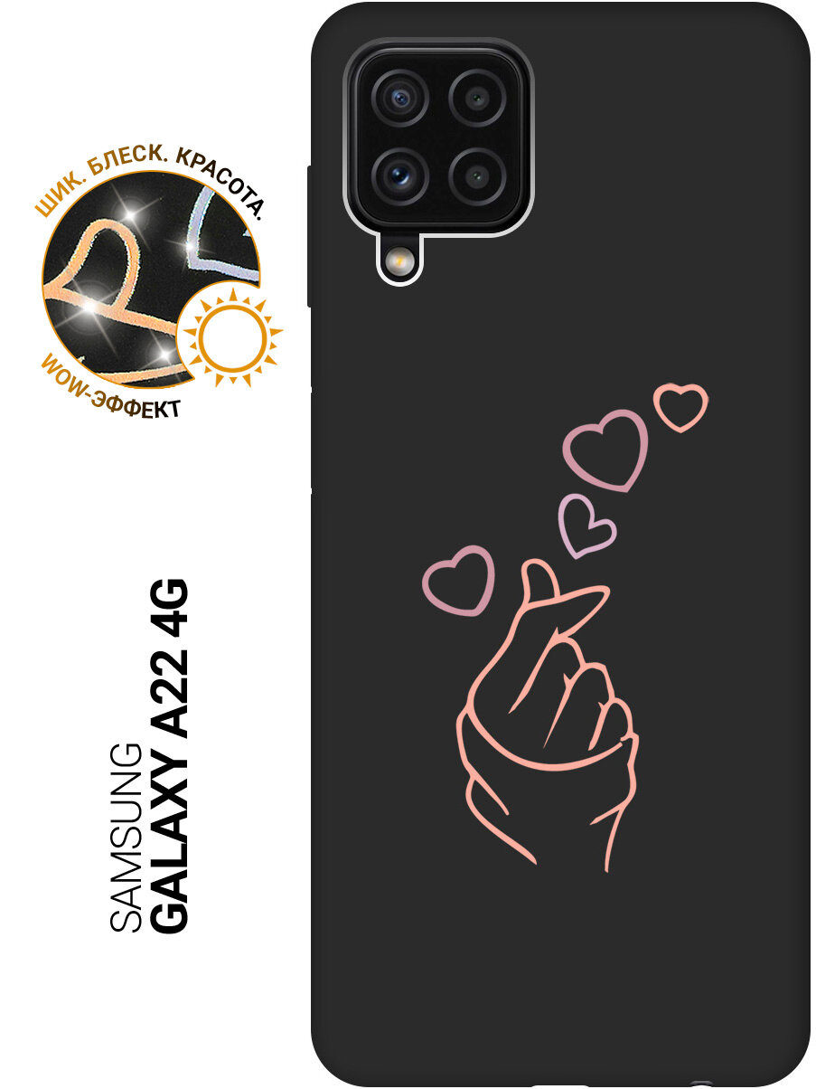 Матовый Soft Touch силиконовый чехол на Samsung Galaxy A22, M32, M22, Самсунг А22, М32, М22 с 3D принтом "K-Heart" черный