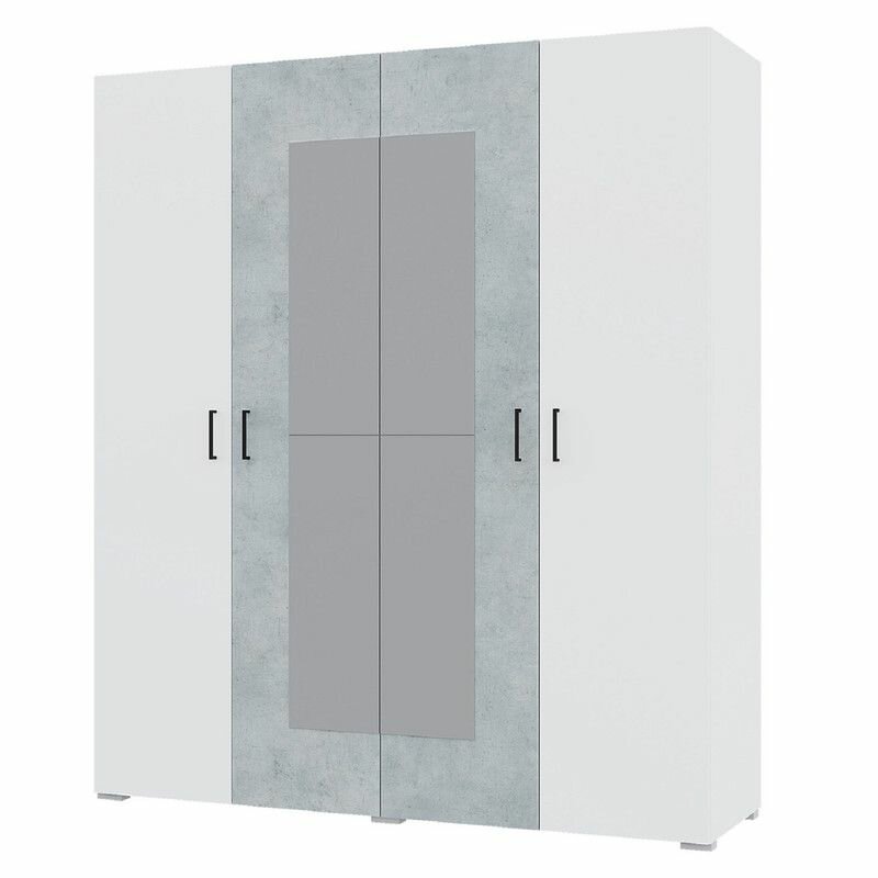 Шкаф 4ств 1800 Бостон с зеркалом 400, цвет Белый/Бетон (штанги)