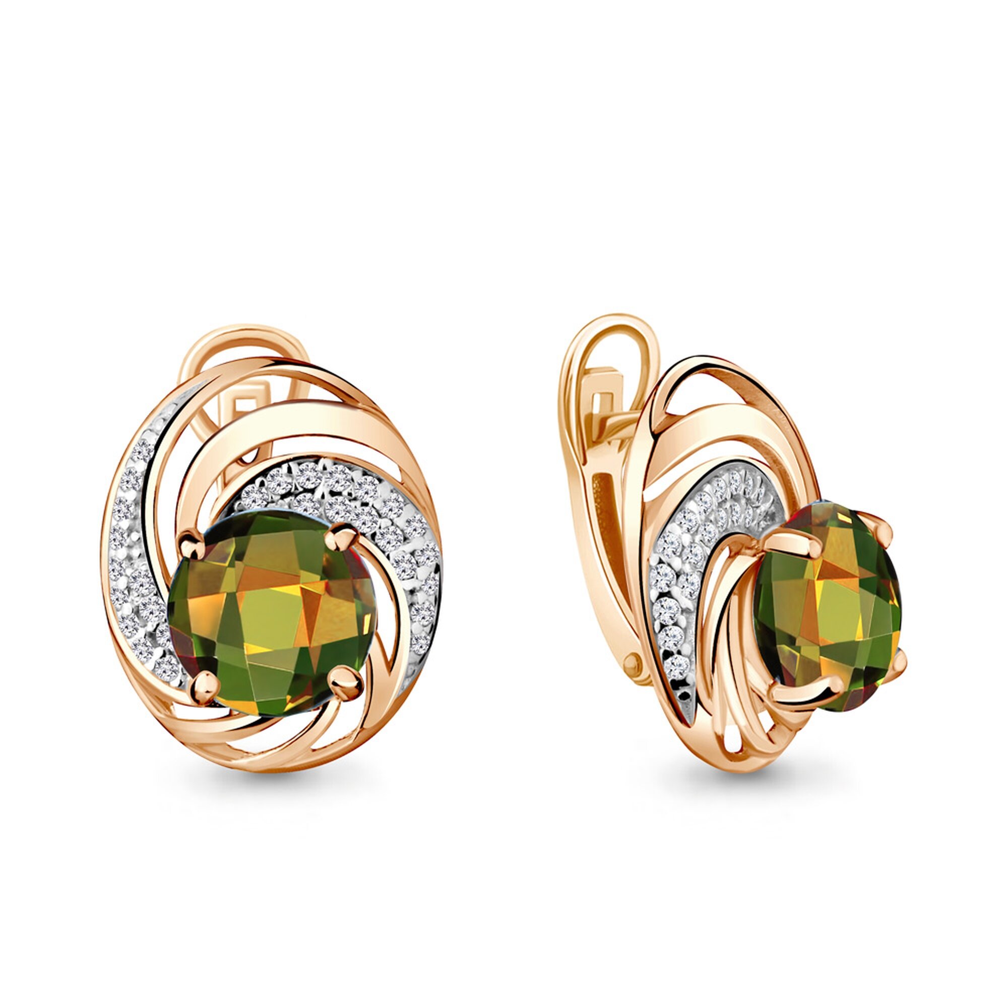 Серьги, серебро, 925 проба, золочение, фианит, султанит