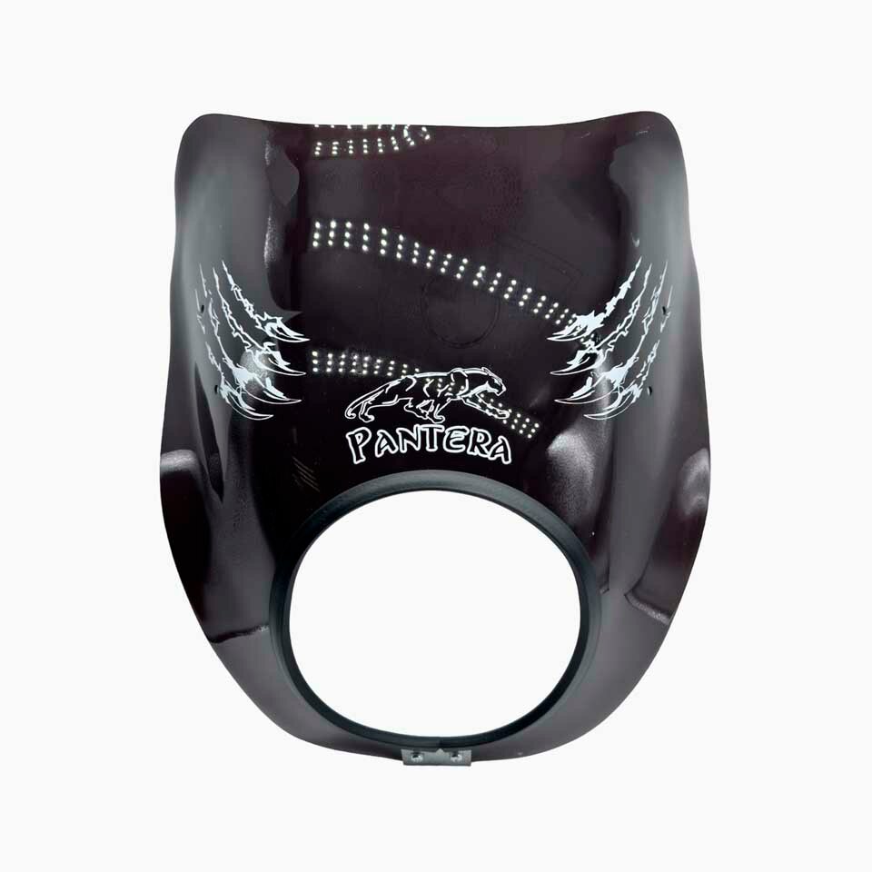 Щиток ветровой Pantera чёрный, оргстекло, круглая фара (универсальный) на мотоцикл, мопед