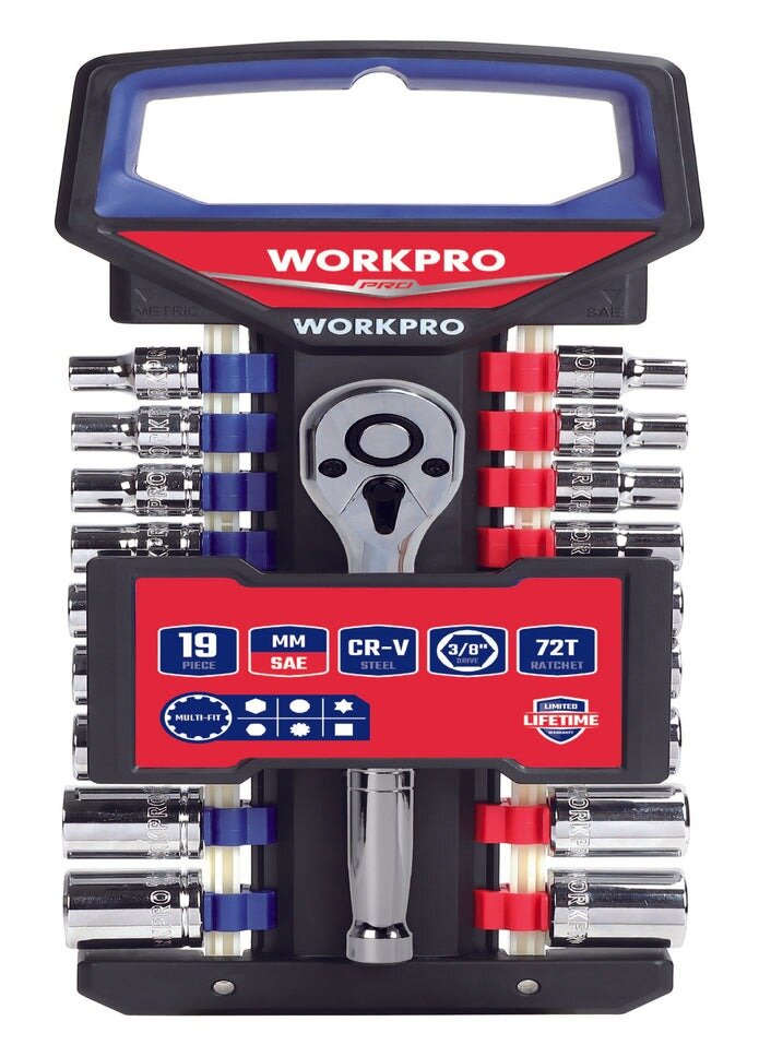 Набор торцевых головок 3/8, ручка быстросъемная, (19 пр), WORKPRO