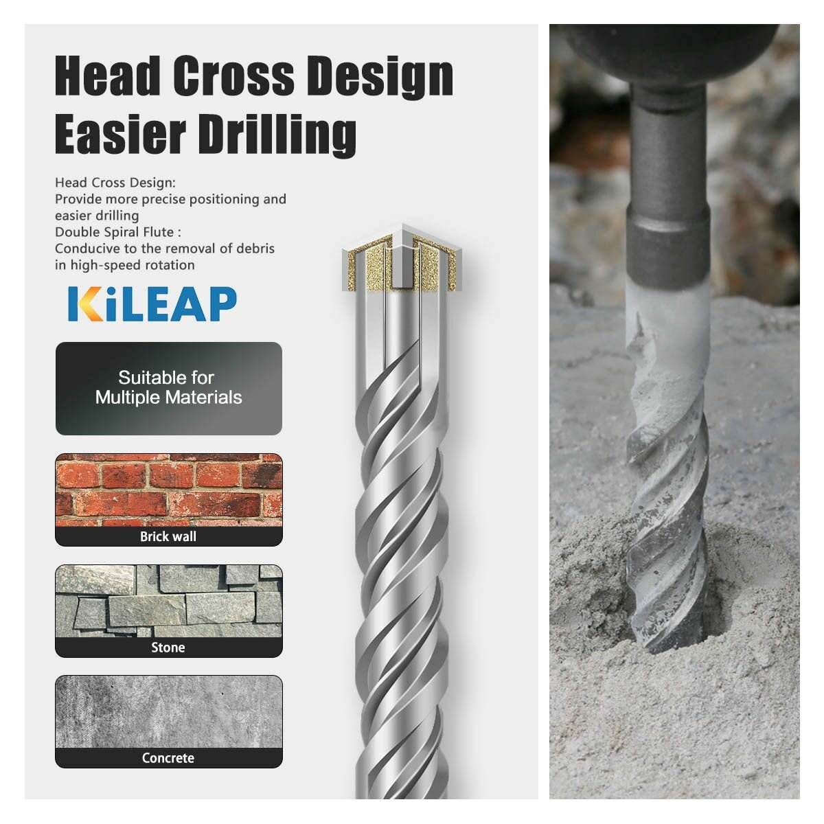 Набор сверл KiLEAP M46-6, для бетона, гипсокартона, гранита, 16мм, 4шт