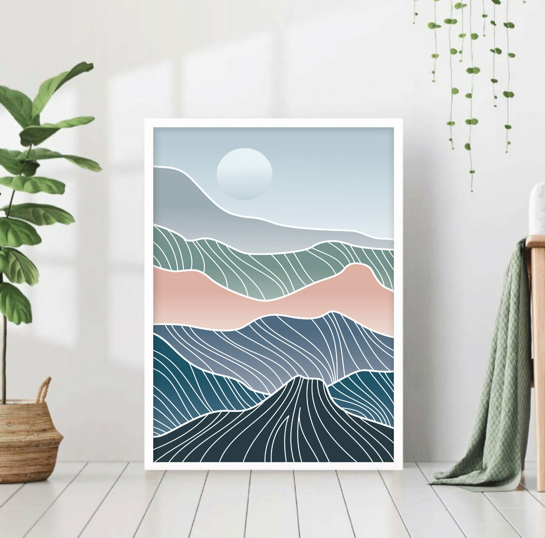 Постер "Горы абстракция" 40х50 в белой рамке для интерьера на стену