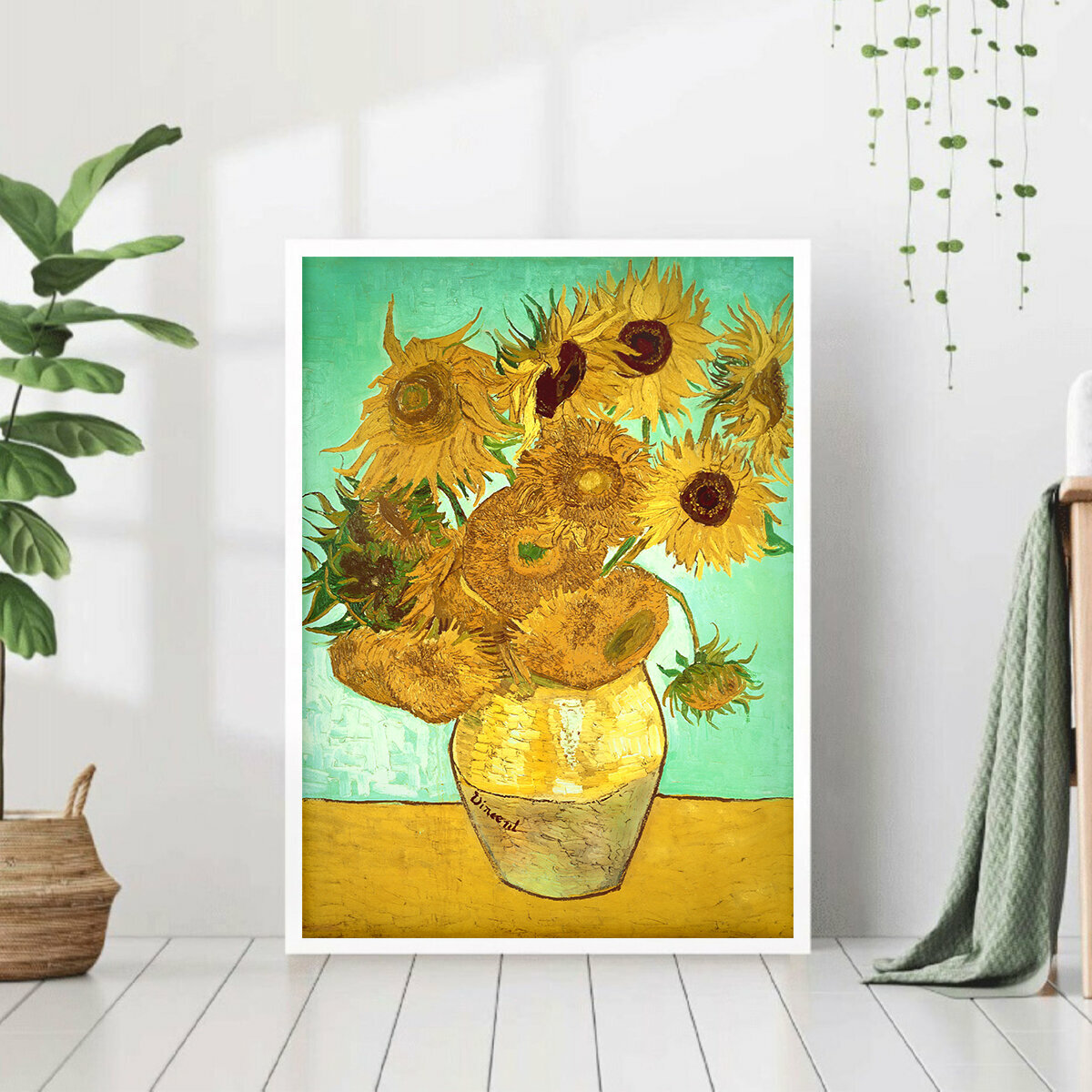 Постер " Репродукция Подсолнухи Ван Гог" 40x50 в белой рамке для интерьера на стену