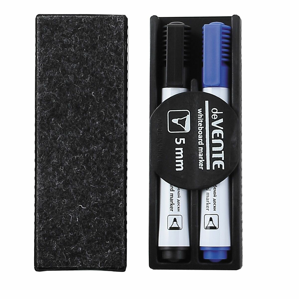 Набор маркеров для доски, 2 шт 5,0 мм стираемые + губка для стирания 2 цвета черный, синий