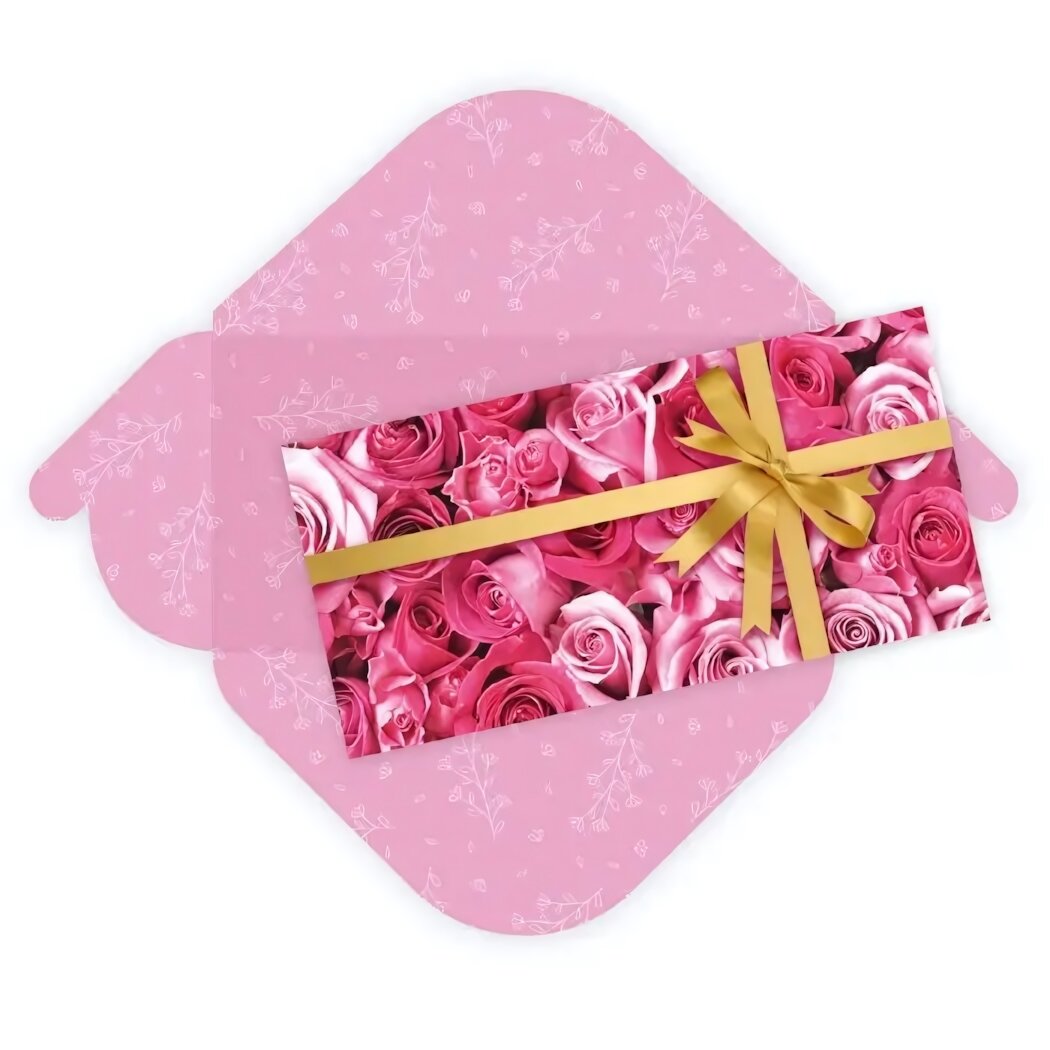 Конверт для денег стандарт «Розовые розы», бумага, светло-розовый, без надписи