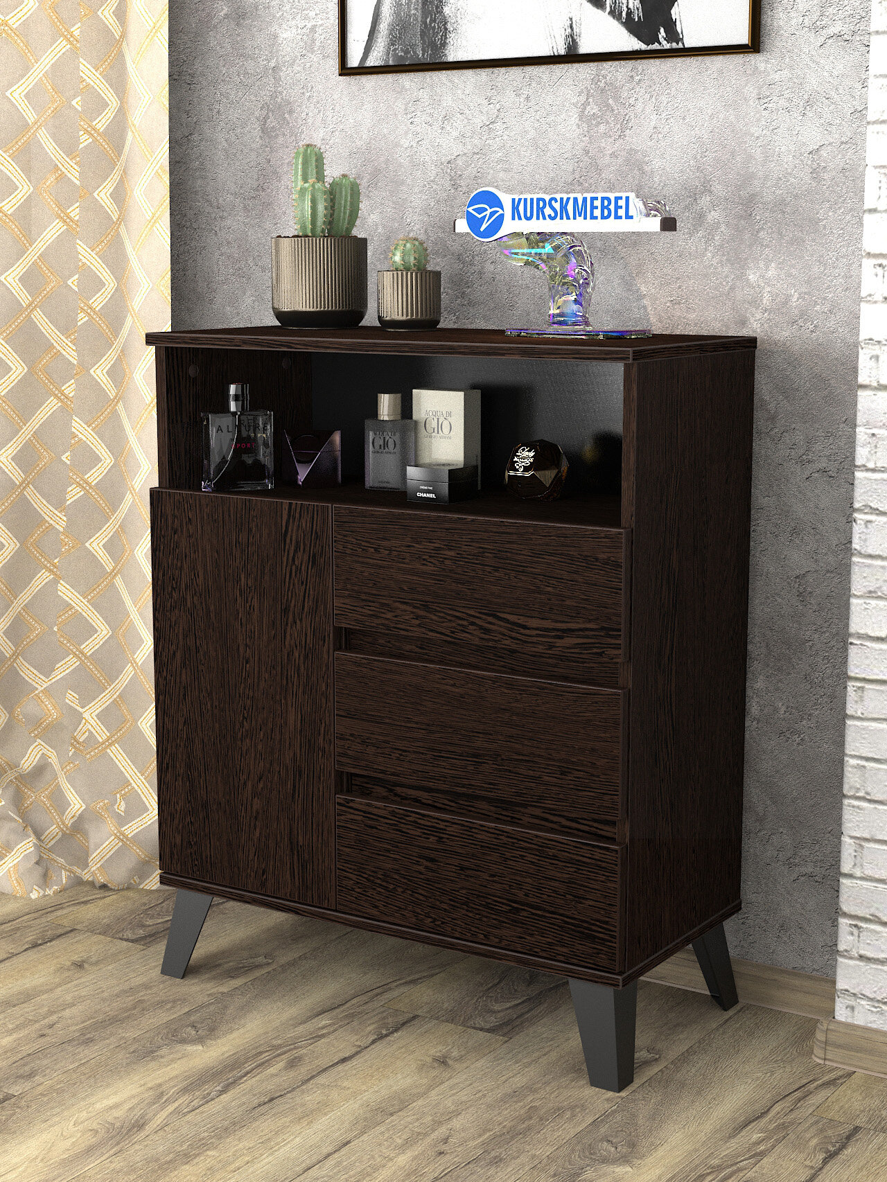 Комод деревянный с ящиками и дверцей №19