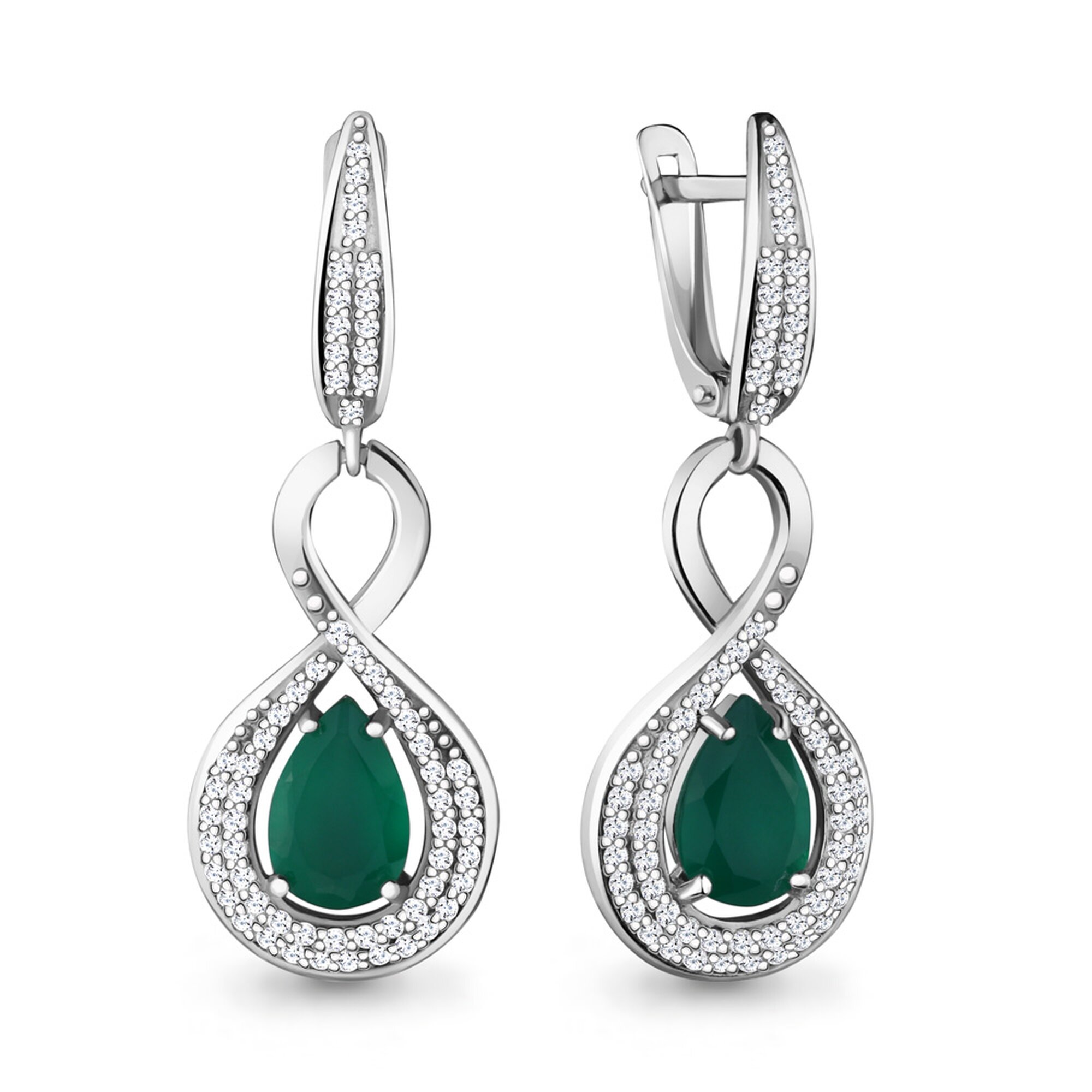 Серьги, серебро, 925 проба, родирование, агат, фианит