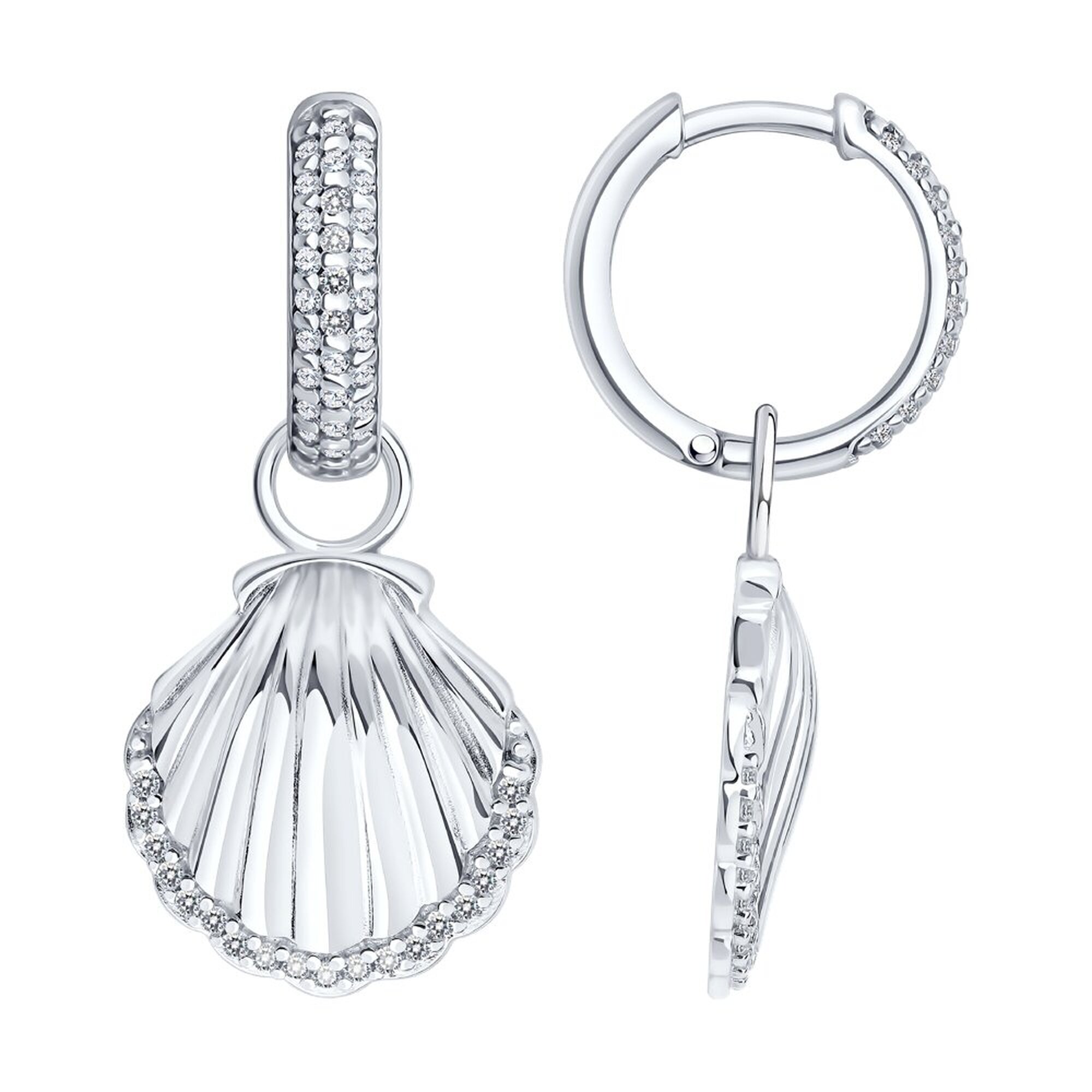 Серьги трансформеры, серебро, 925 проба, родирование, фианит