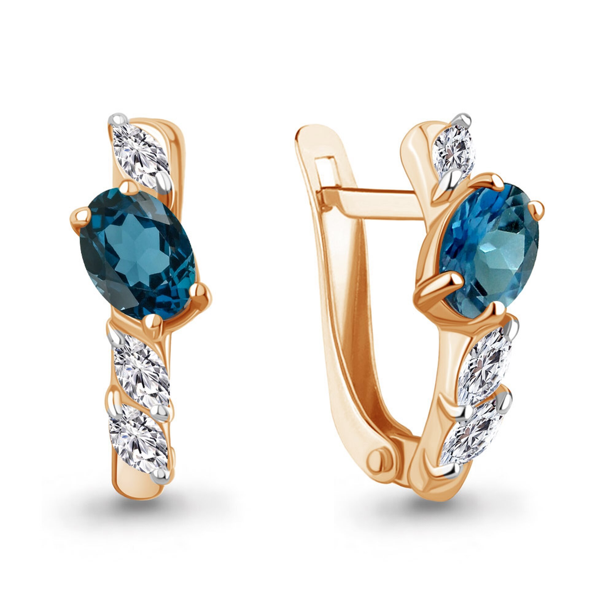 Серьги, серебро, 925 проба, золочение, фианит, Лондон топаз