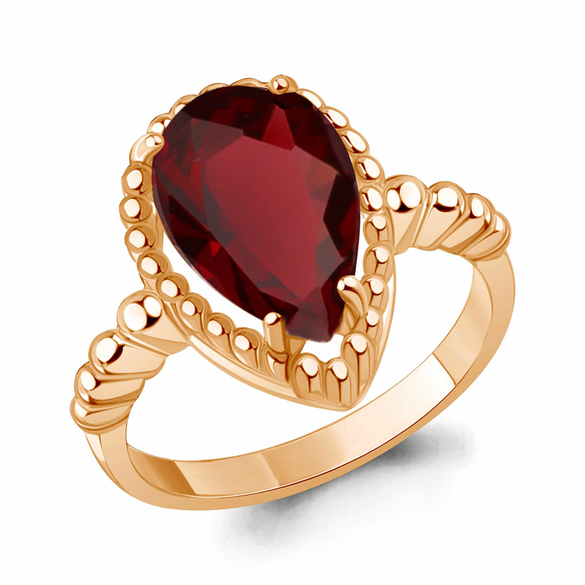 Кольцо, серебро, 925 проба, золочение, гранат