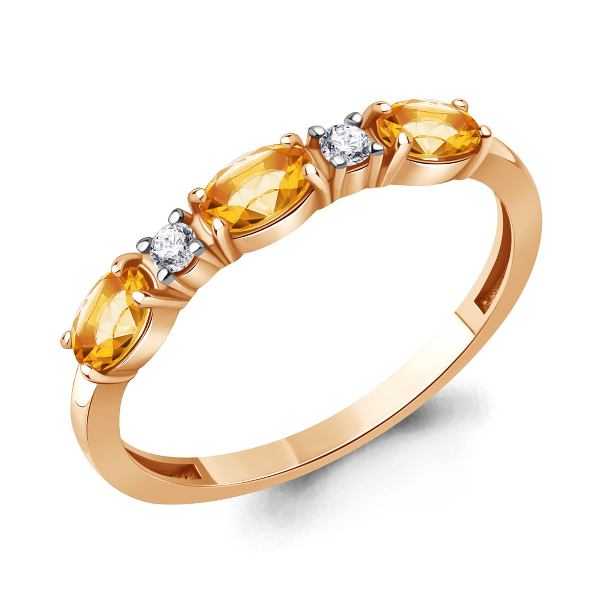 Кольцо, серебро, 925 проба, золочение, цитрин, фианит