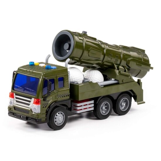 Игрушка инерционная Полесье 95329 Сити, автомобиль с зенитно-ракетной установкой (со светом и звуком, стреляет шариками)