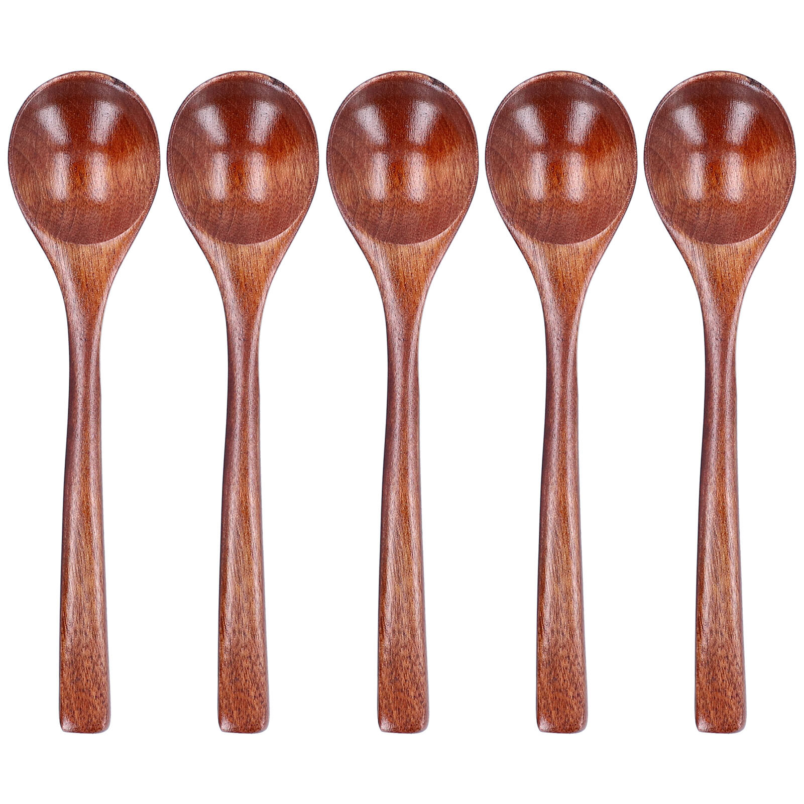 5Pcs Wood Soup Spoon Long Handle Rice Scoop Home Tableware for Kitchen Restaurant