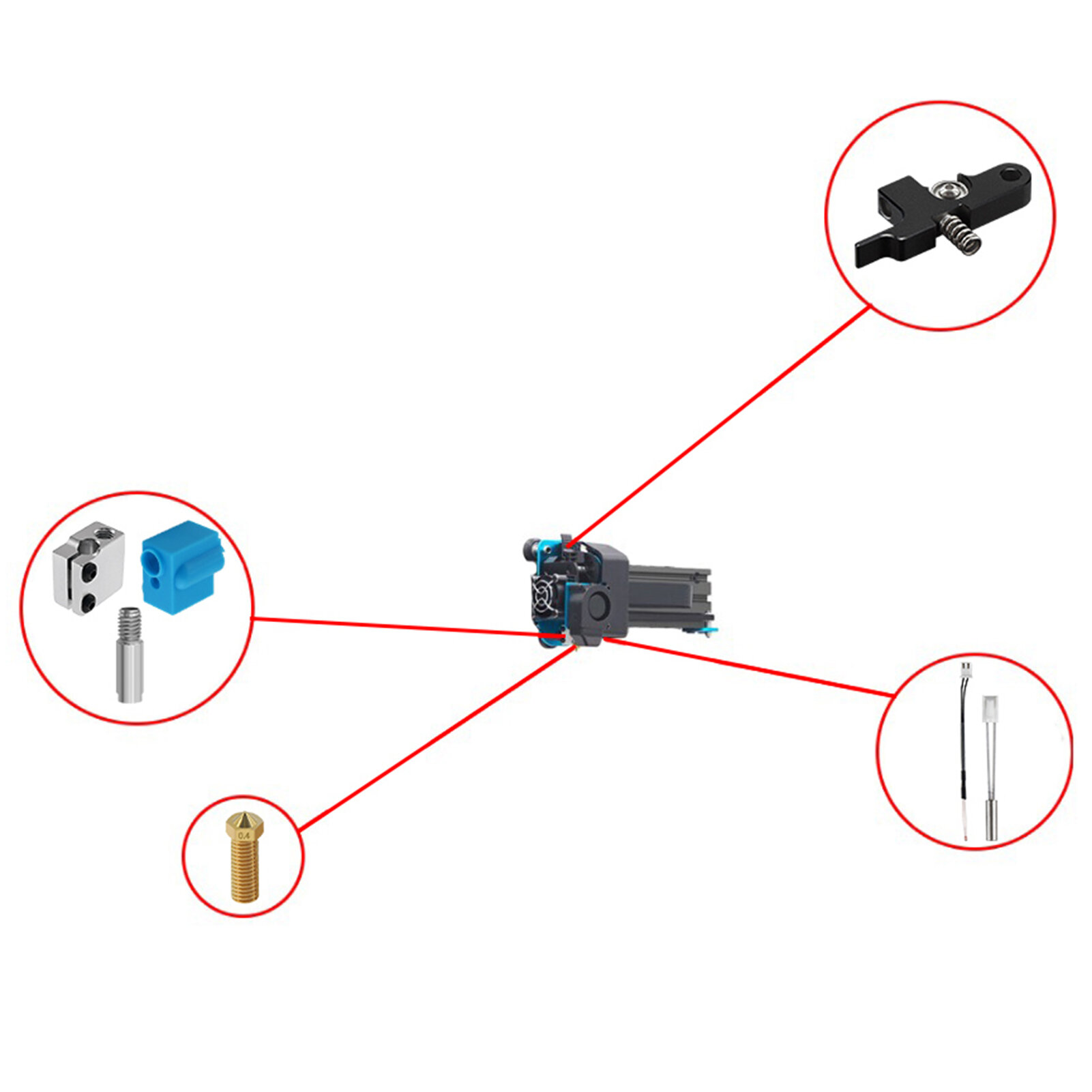 Комплект экструдера с насадками Volcano, силиконовым рукавом, алюминиевой блочной ручкой, термистором, горловой трубкой, иглами, совместимыми с 3D-принтером Artillery Sidewinder X1 Genius