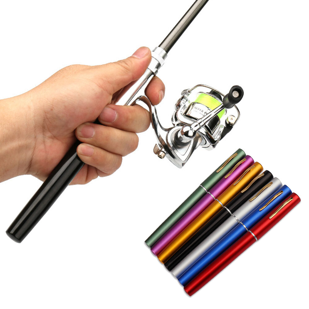 Комбо удилище и катушка для рыбалки разборное мини ручка Telescopic Fishing Rod Spinning Reel Combo Kit, модель 1M/1./1.6M, материал алюминиевый сплав и стекло-стальной волокно, цвет Зеленый/Фиолетовый/Золотой/Черный/Серебристый/Синий/Красный,