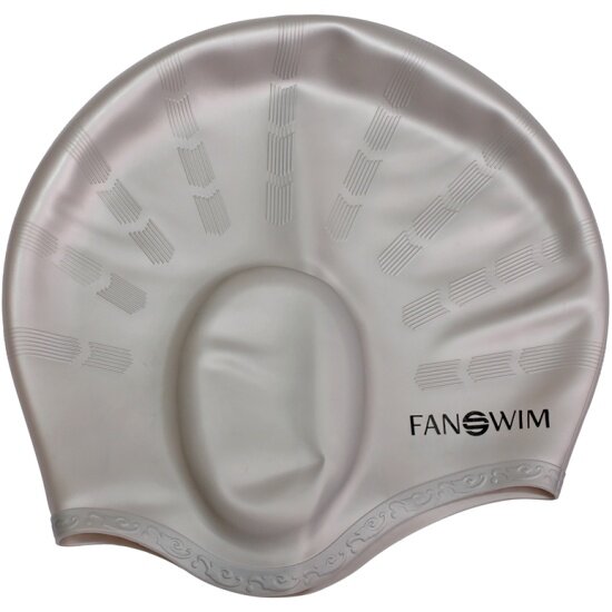 Шапочка для плавания Fanswim с защитой для ушей, силикон, серебряная, FS CP811