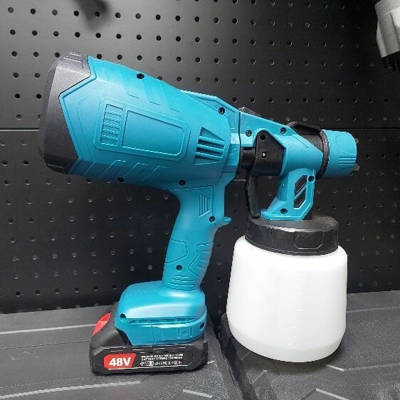 Краскопульт аккумуляторный 48V, 2 акуумулятора, бак на 800 мл, картонная коробка