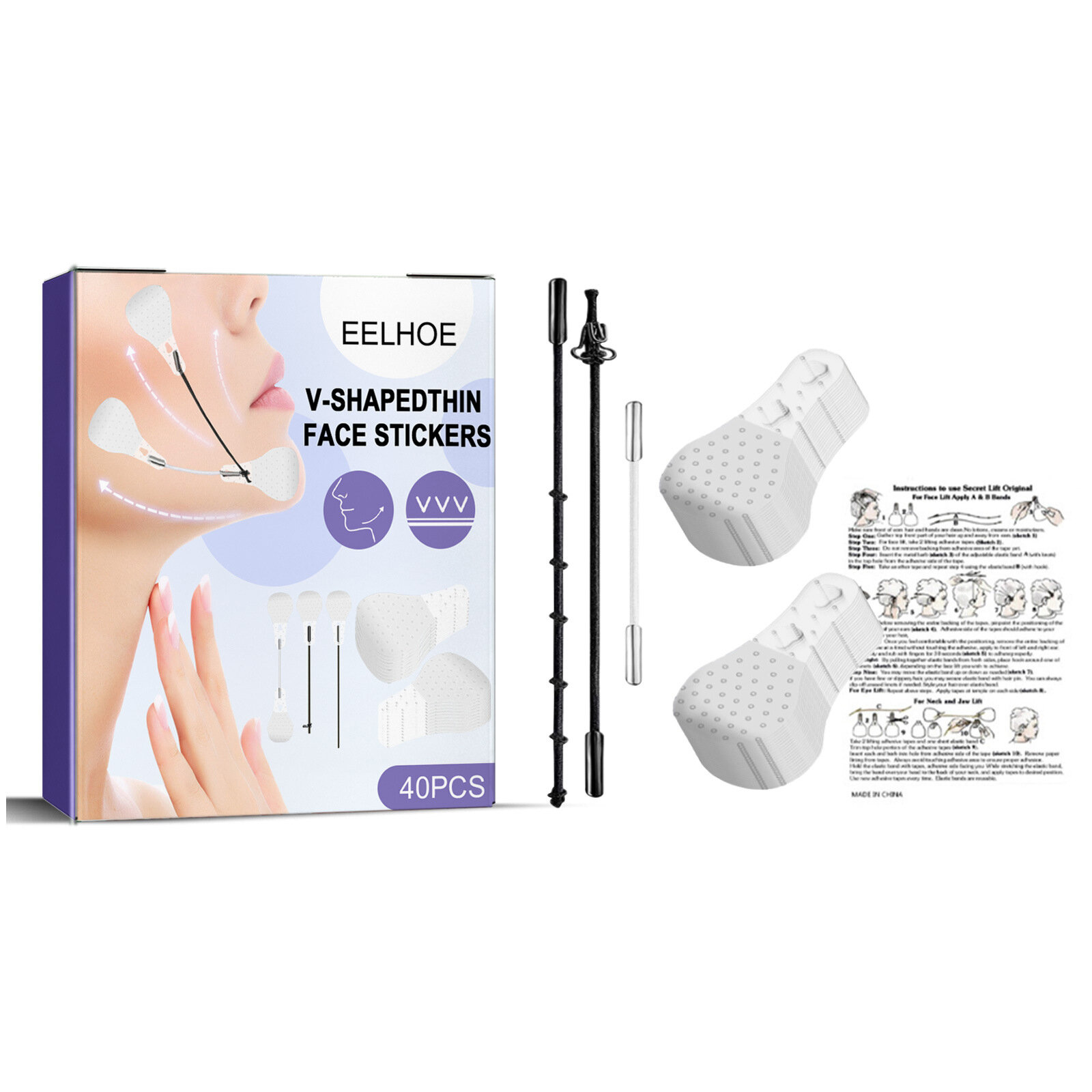 40 шт./коробка V-образные невидимые лифтинг-пластыри для подтяжки кожи лица, сокращения челюстных мышц, моделирования и коррекции формы лица V-образной формы