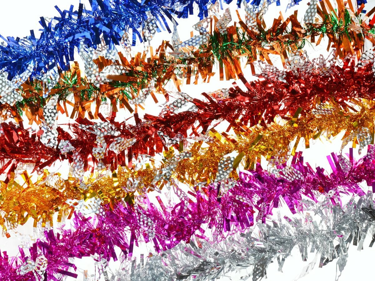 Мишура новогодняя 2м*9см "Лепестки", микс цветов, блестящая, для украшения елки и помещений