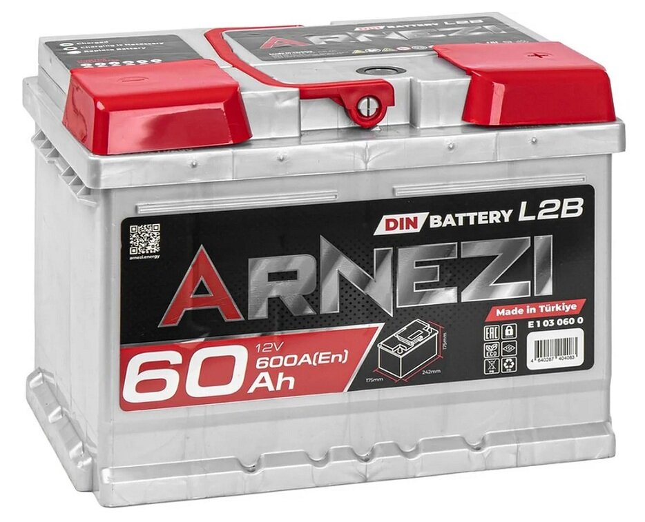 Аккумулятор автомобильный Arnezi DIN 60 А/ч 600 А обр. пол. низкий Евро авто (242х175х175) E1030600
