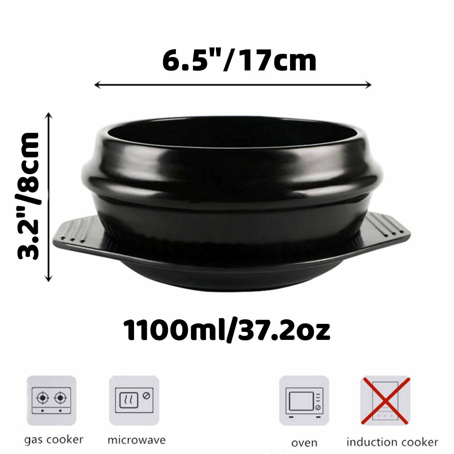 Корейская керамическая миска Dolsot для бибимбапа и супов набор из 4 размеров, термостойкая, для духовки и микроволновки