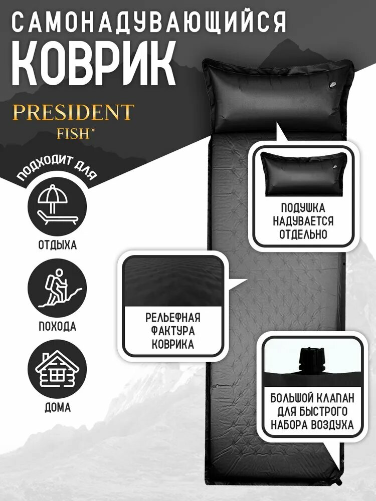 Самонадувающийся туристический коврик President Fish 8895004, 192x66x5 см