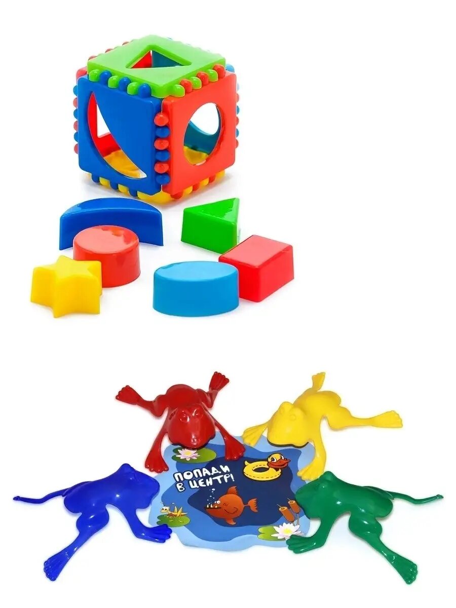 Кубик сортер логический малый + Игрушки лягушки Команда КВА