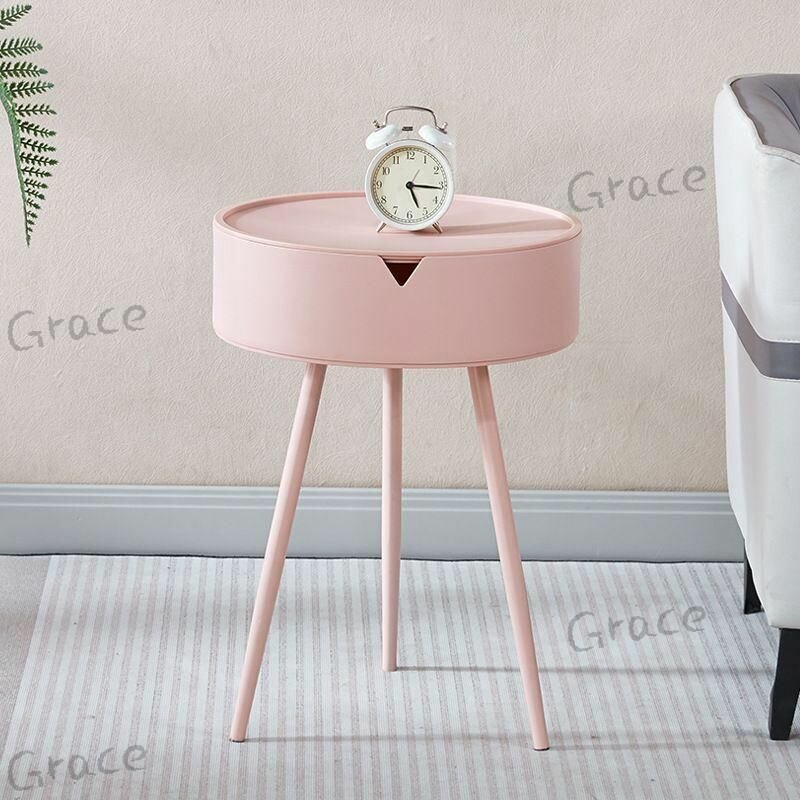 Журнальный стол, устойчивый, пластиковый, круглая столешница, розовый