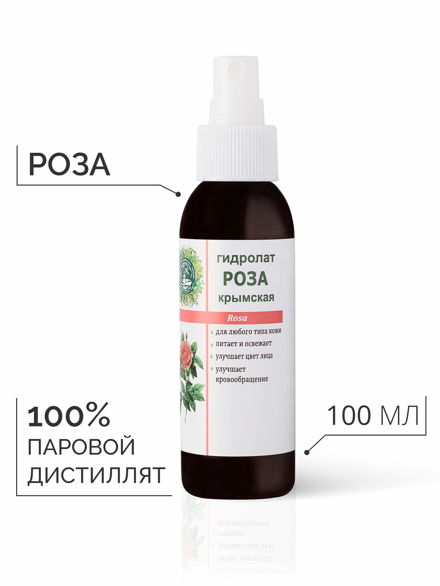 Гидролат розы крымской, розовая вода, термальная вода мист для волос, лица и тела, Дары Кавказской Природы.