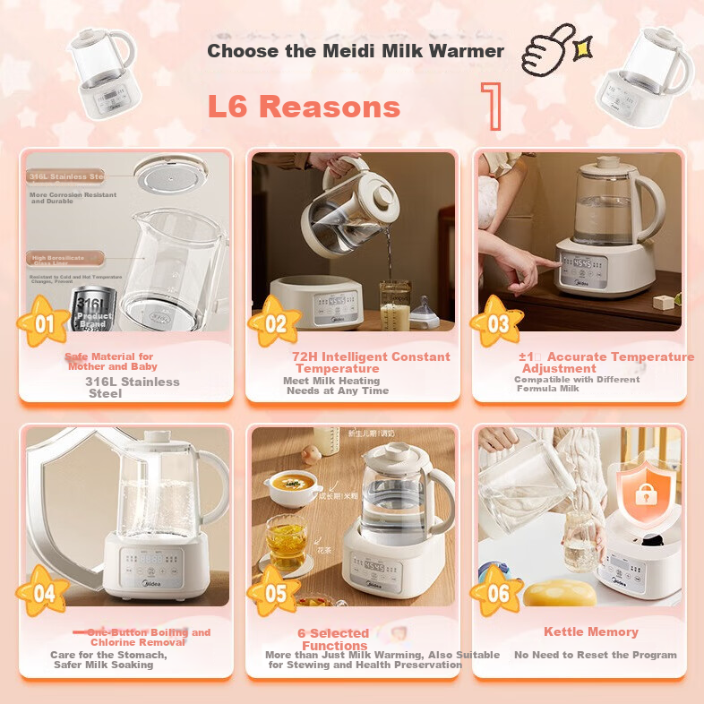 Midea Thermostat Kettle for Baby Formula Milk Heating and Insulation 1.3L