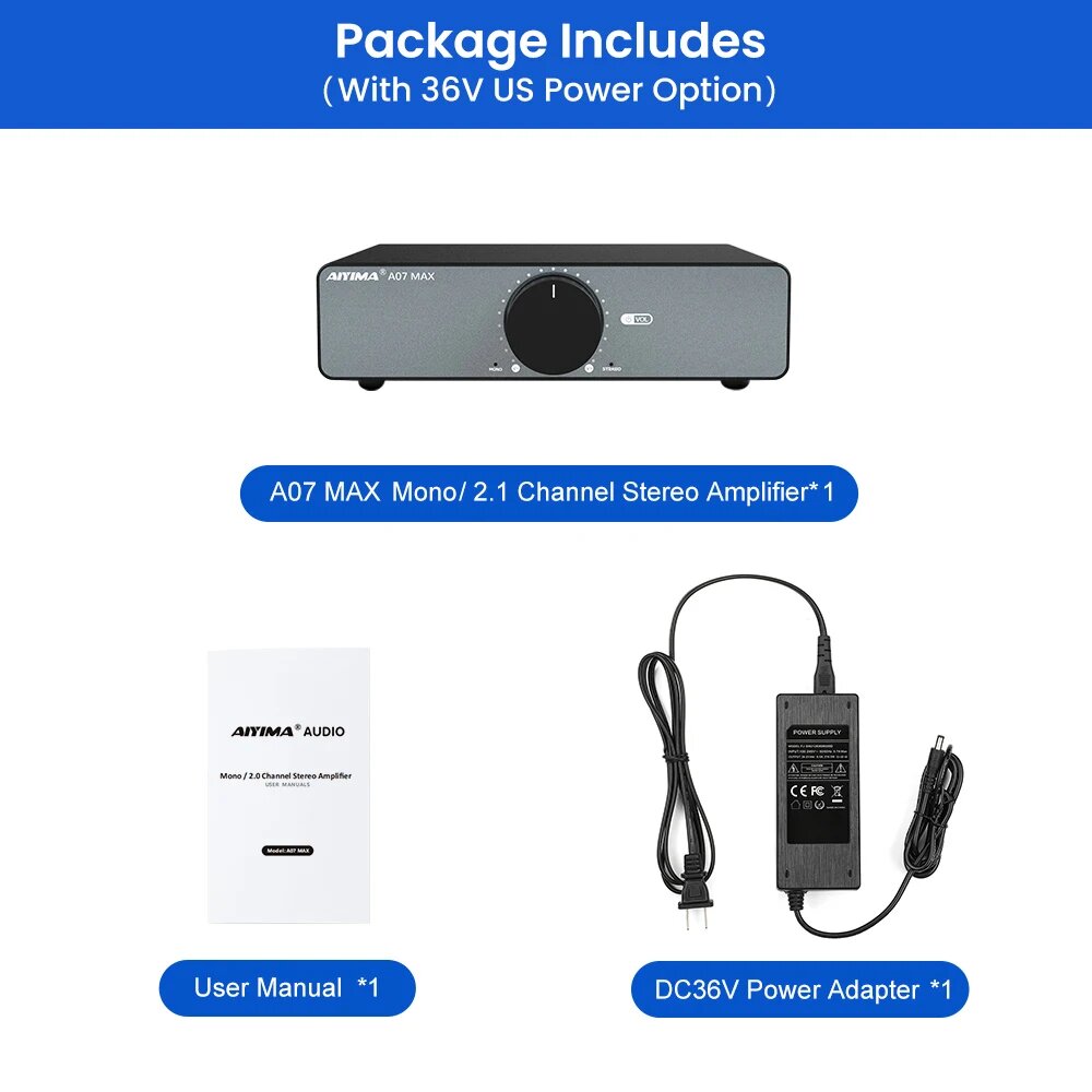 AIYIMA A07 MAX TPA3255 аудио усилитель мощности 2,0 стерео усилитель 300Wx2 PBTL моно A07 MAX 36V US