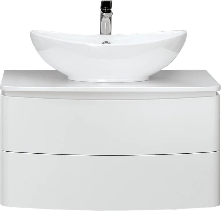 Тумба с раковиной Velvex Luna 80 подвесная, 80 см, со столешницей, белая, глянцевая, с отверстием под смеситель, из МДФ, с ящиками, раковина для ванной, фаянсовая, овальная, встроенный слив-перелив
