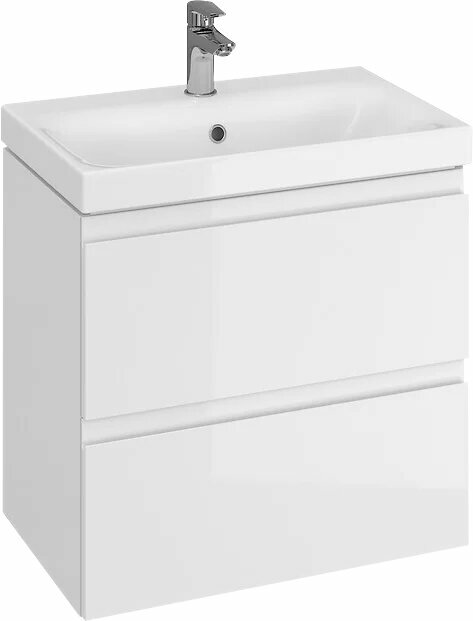 Тумба под раковину без столешницы Cersanit Модуо Тонкий (Moduo slim) 60 подвесная, белая, глянцевая, из МДФ, тумба для ванной, с ящиками, с доводчиками