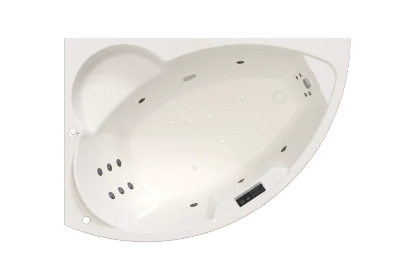 Акриловая ванна Radomir Алари Люкс 168x120, с каркасом, с экраном, угловая, левая, пристенная, белая, глянцевая, асимметричная, с сиденьем, с гидромассажем, антискользящее покрытие