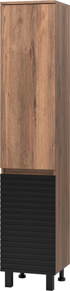 Шкаф-пенал для ванной Brevita Dakota L подвесной, напольный, черный, 35 см, светлое дерево, матовый, с дверками, из МДФ, в стиле лофт
