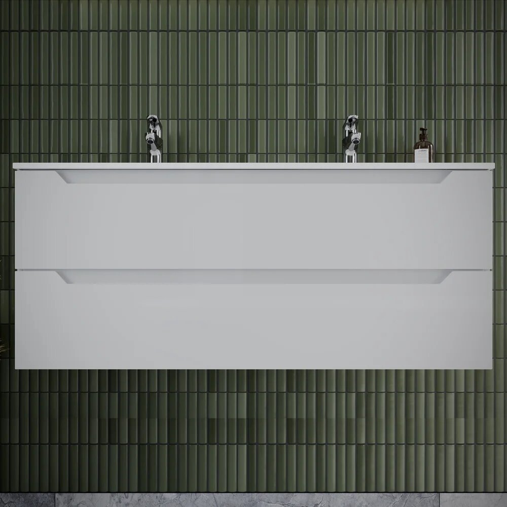 Тумба с раковиной Sancos Norma 2.0 подвесная, 121 см, двойная, белая, глянцевая, из МДФ, с ящиками, раковина для ванной, фарфоровая, прямоугольная, встроенный слив-перелив