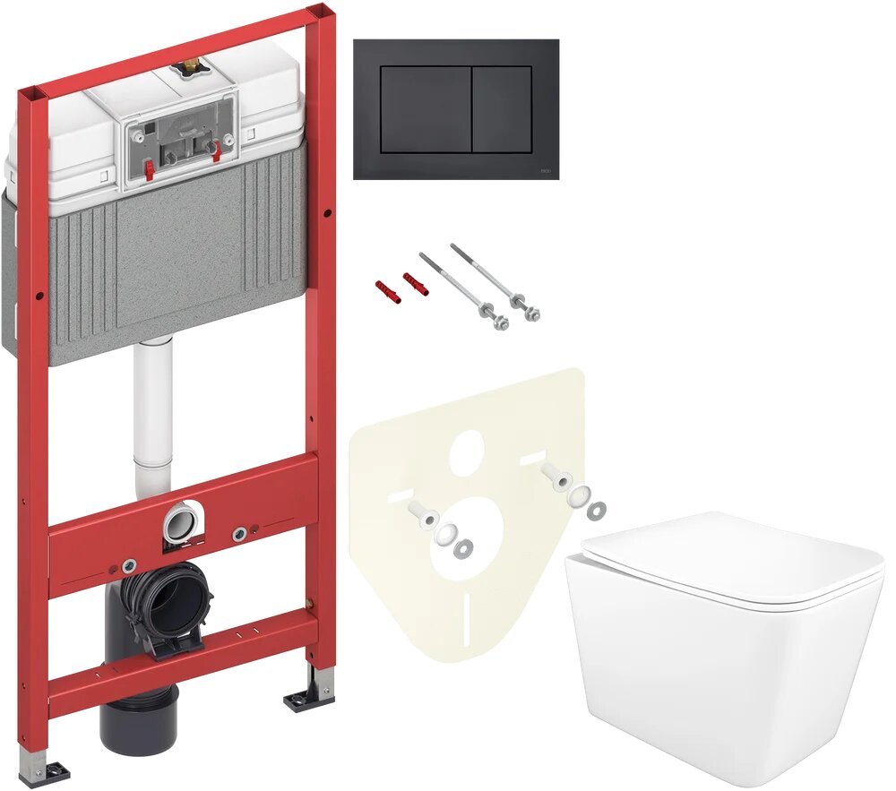 Комплект 5 в 1: Инсталляция TECE Now 9400414 / Унитаз подвесной STWORKI Молде S23401WH / Сиденье с микролифтом, Кнопка черная, Комплект шумоизоляции, креплений