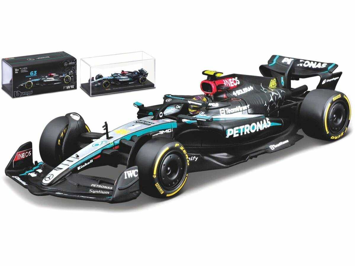Коллекционная машинка Bburago 1:43 Mercedes AMG F1 W15 E Performance with Helmet #44