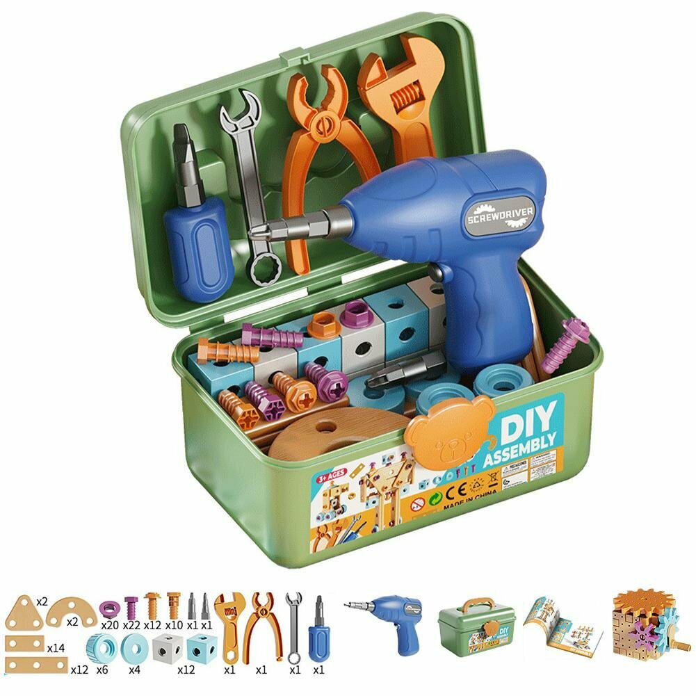 Развивающий детский конструктор с шуруповертом и мозаикой 3D игровой набор 144 деталей