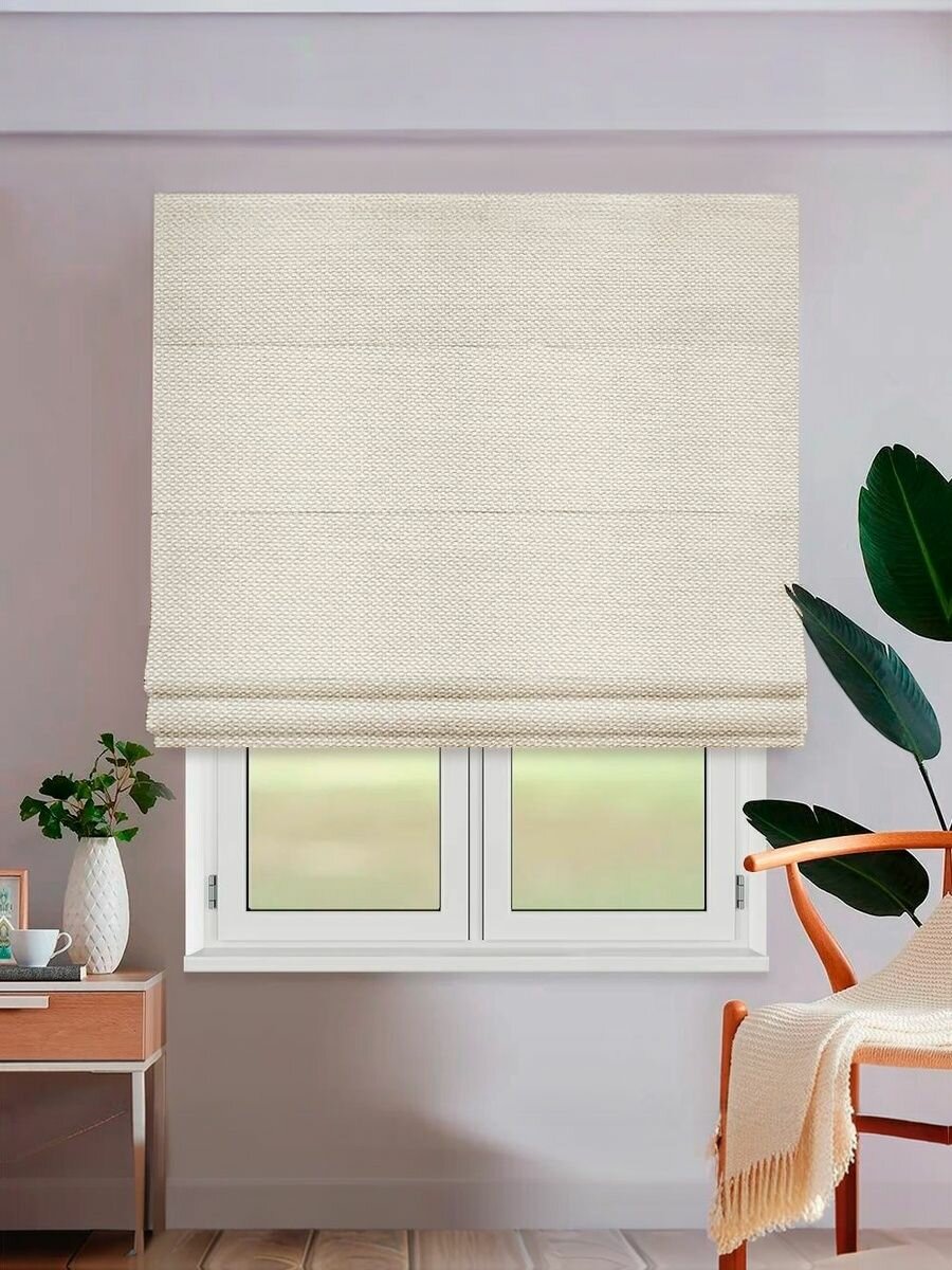 Римская штора Блэкаут на окно OLEXDECO 180х170 см для кухни, гостиной, детской, ткань Монро, цвет белый дым, с черным цепочным карнизом Мадрид