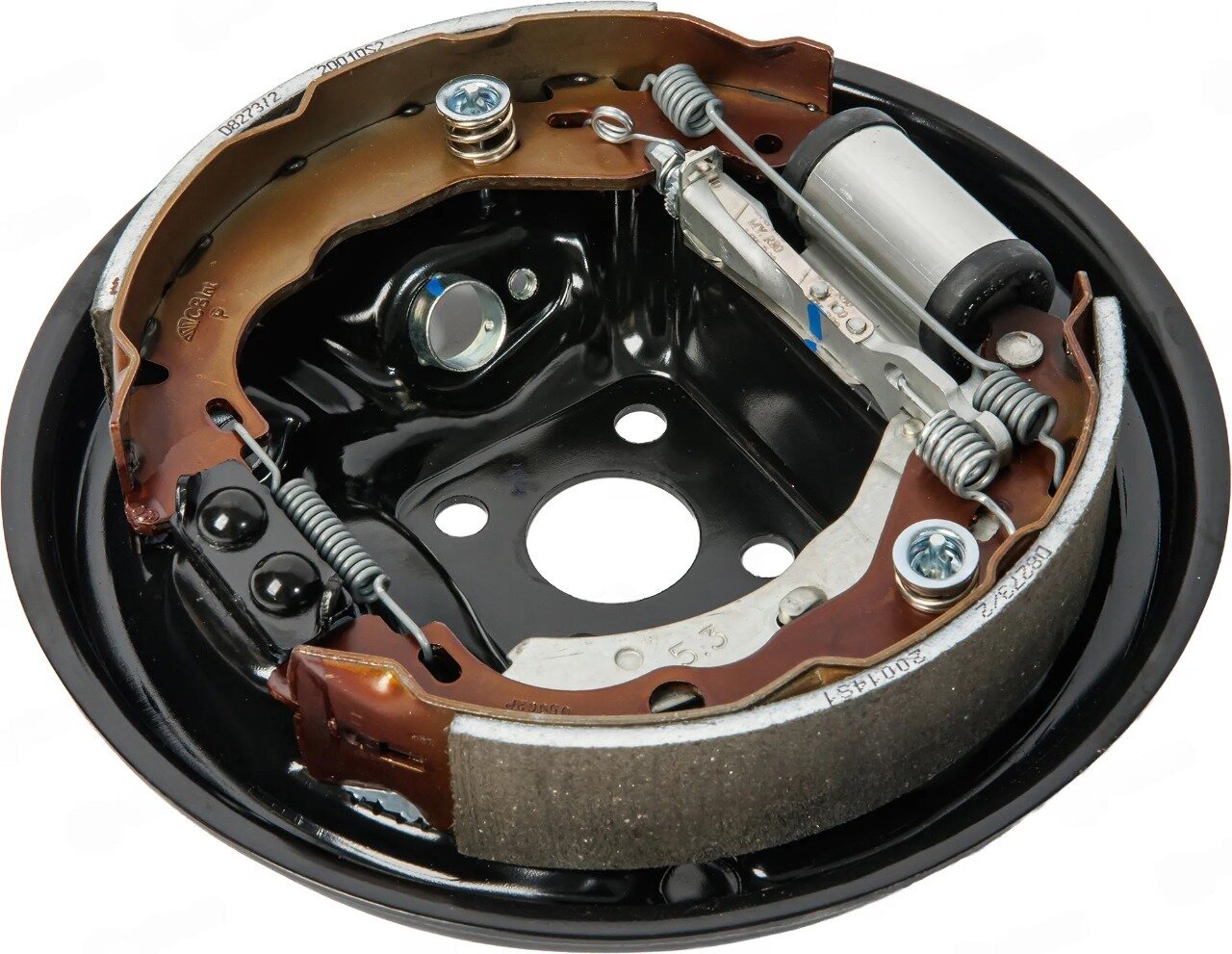 Щиток с тормозным механизмом задний левый в сборе для Рено Логан 2, Сандеро 2, Лада Х Рей (оригинал)