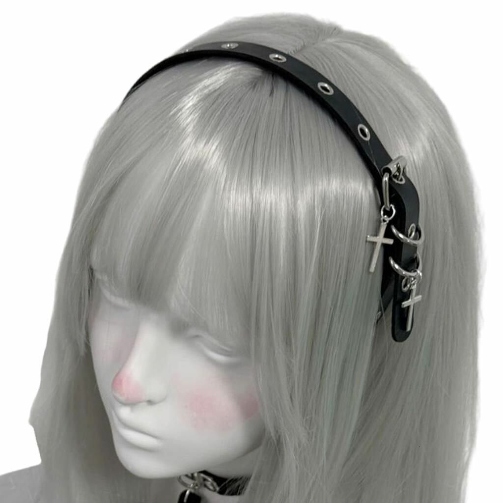 Мягкий ободок из искусственной кожи с крестами, Черный