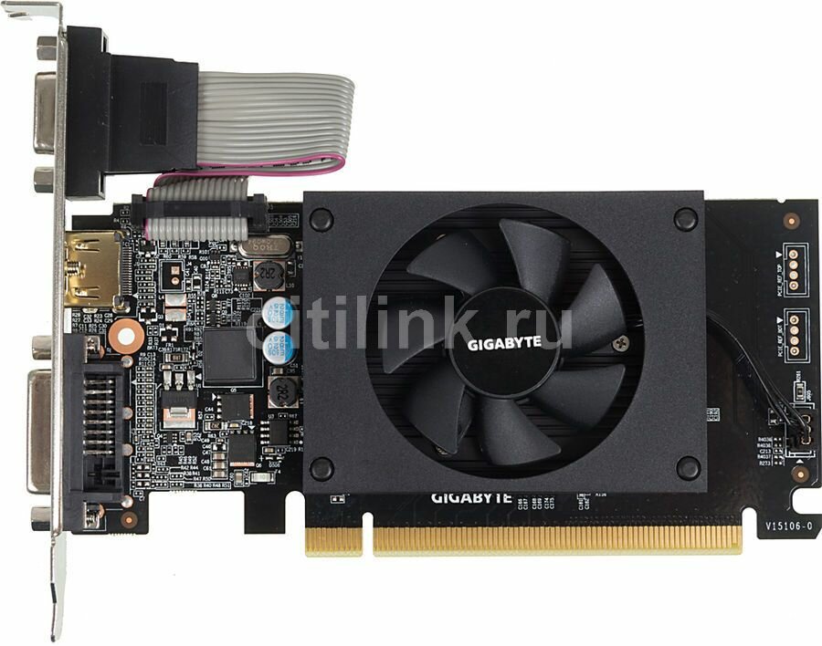 Видеокарта GIGABYTE GeForce GT 710 GV-N710D3-2GL (GV-N710D3-2GL) - PCI-E 2.0, 2 ГБ, DDR3, 64 бит, HDMI, DVI, GPU 954 МГц