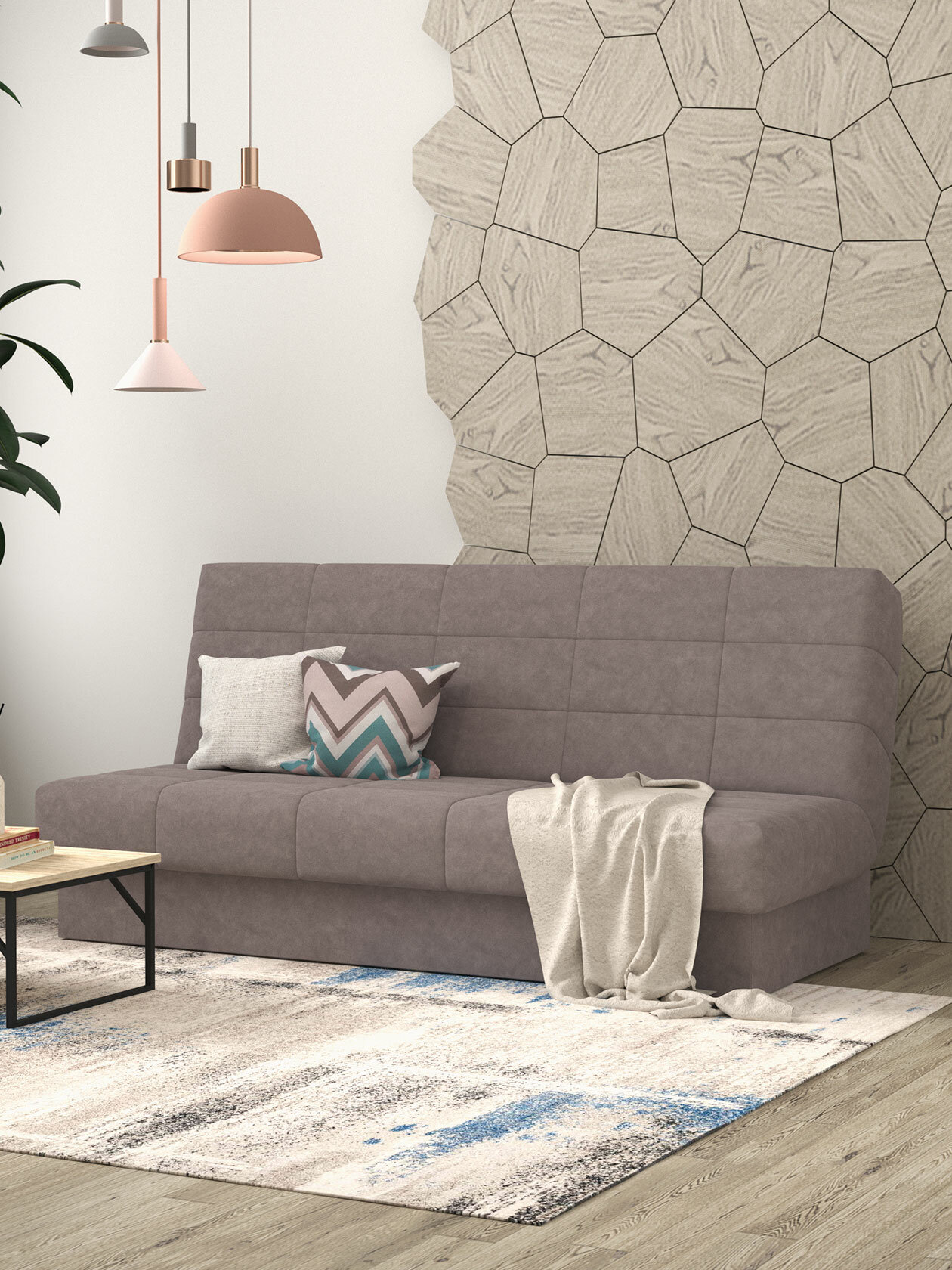 Диван кровать прямой Руана независимый пружинный блок, раскладной, клик-кляк, с ящиком для хранения, 140х190 см спальное место, Коричневый, велюр