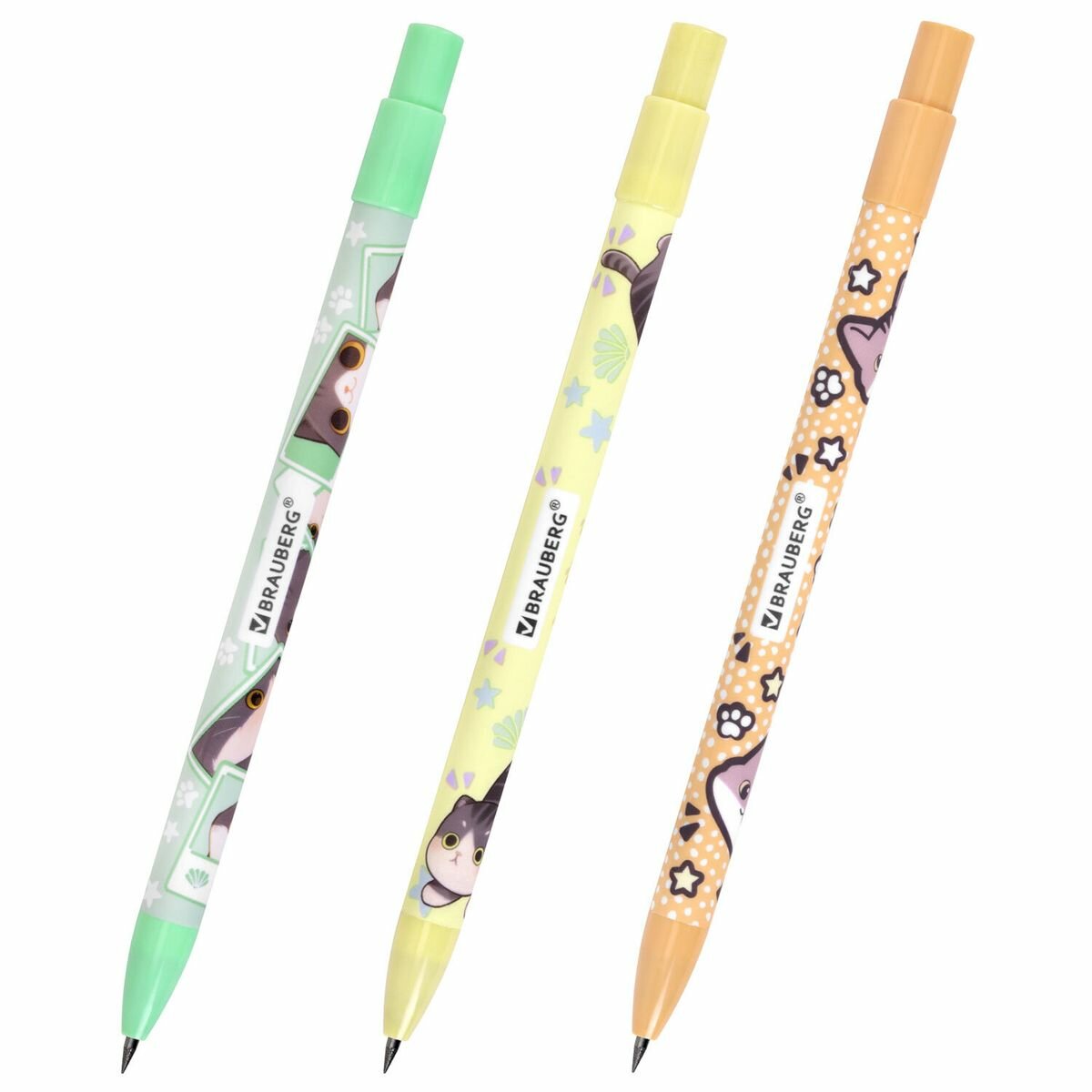 Карандаш механический цанговый Brauberg "Милые коты" (2мм, НВ, встроенная точилка) (182108), 288шт.