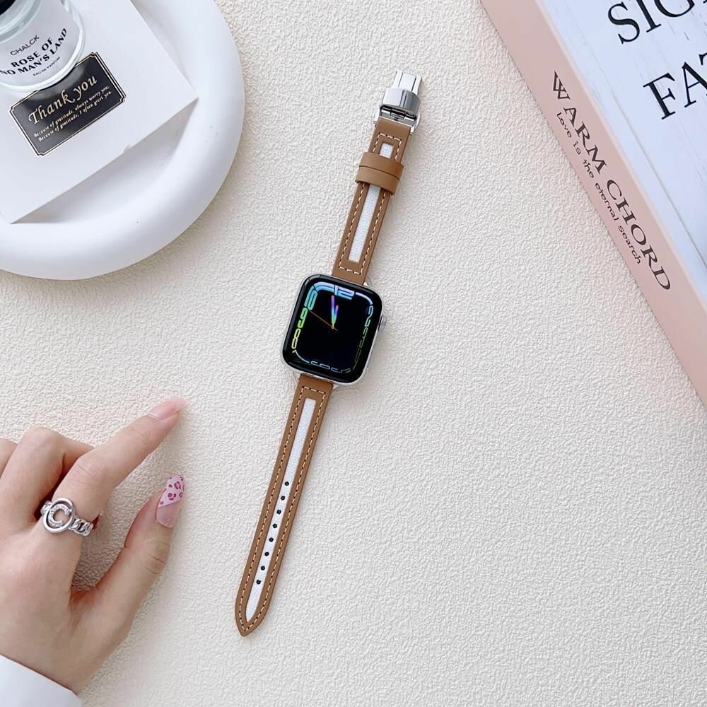 Подходит для Apple Watch серии 1-8/SE/Ultra iWatch 38мм/40мм/41мм, кожаный ремешок в полоску для похудения, металлическая пряжка-бабочка
